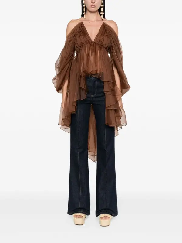 Zimmermann Sheer Silk Ruffled Blouse