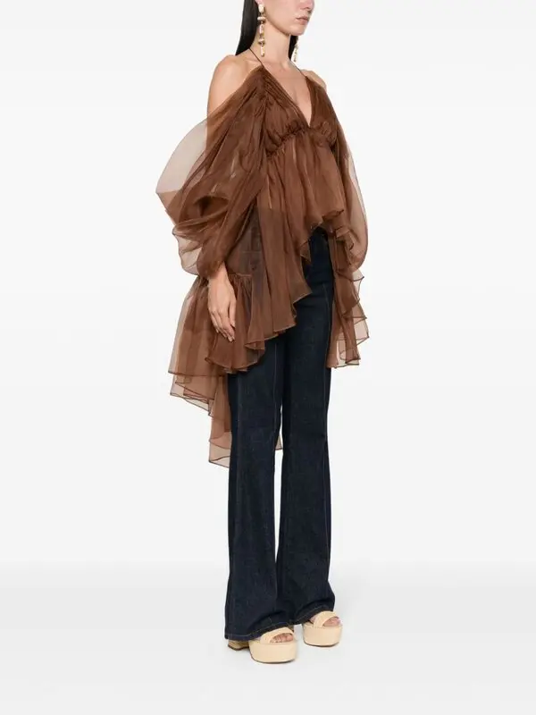 Zimmermann Sheer Silk Ruffled Blouse