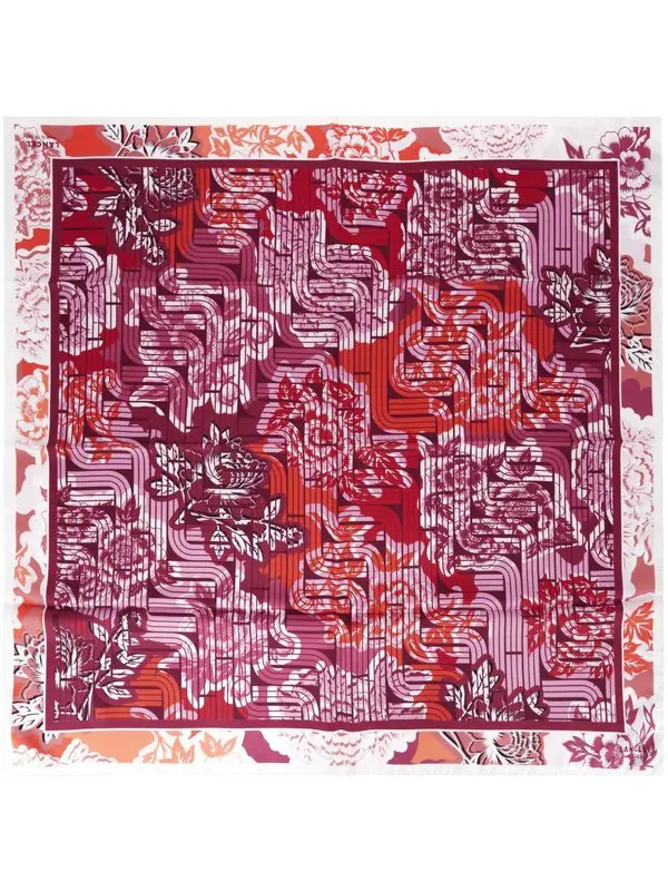 LANCEL Pivoine Optical-print Silk Scarf - Red