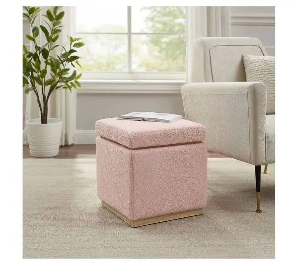 LINON Home Goldie Sherpa Knit Square Ottoman - One-color