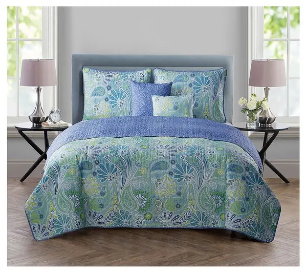 VCNY HOME Harmony Reversible Blue Paisley Quilt Set- F/q - One-color