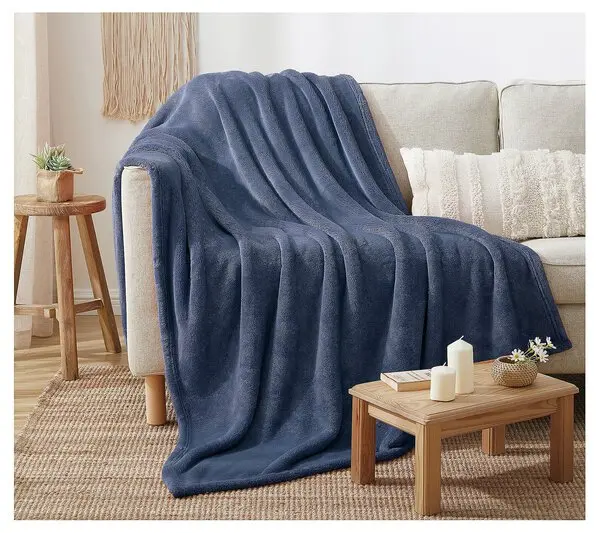 VCNY HOME Indigo Ink Denim Navy Blue Soft Plush Faux Fur Lyester Throw - One-color
