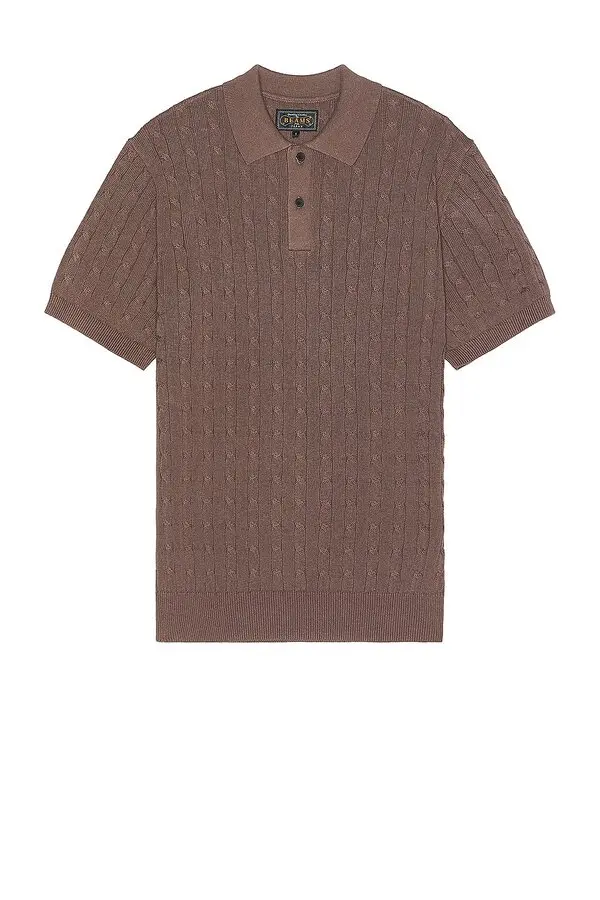 BEAMS Knit Polo Cable - Brown