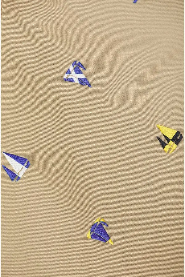 BEAMS 2 Pleats Trousers Embroidery On Print In Brown