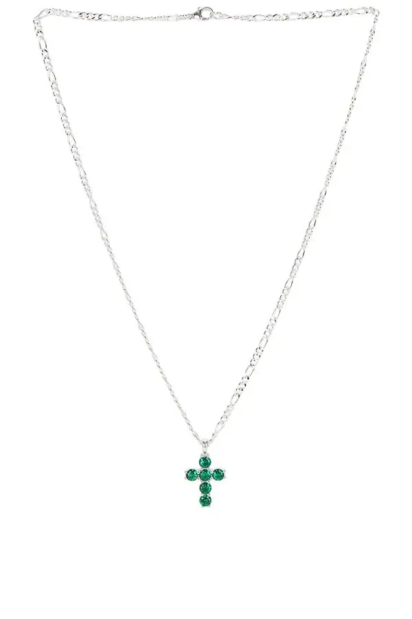 MAPLE Cross Chain Necklace - Silver & Emerald