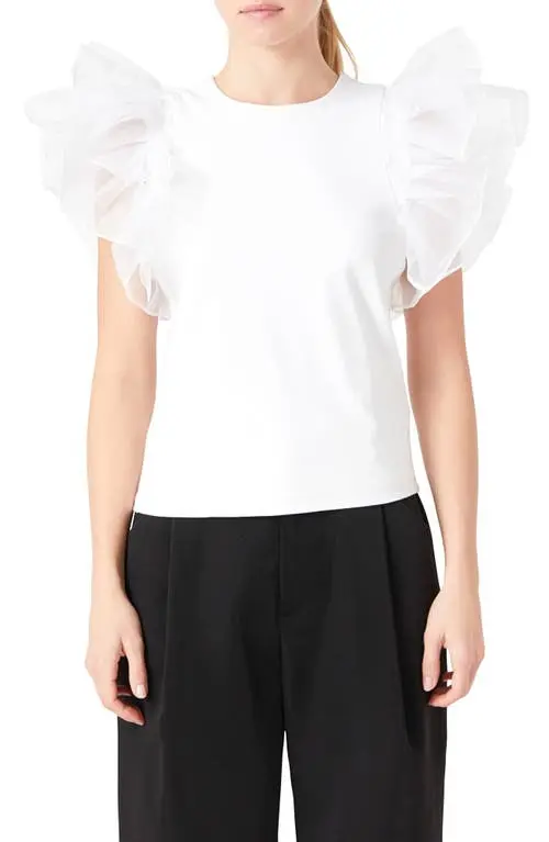 Endless Rose Organza Ruffle Sleeve Top - White