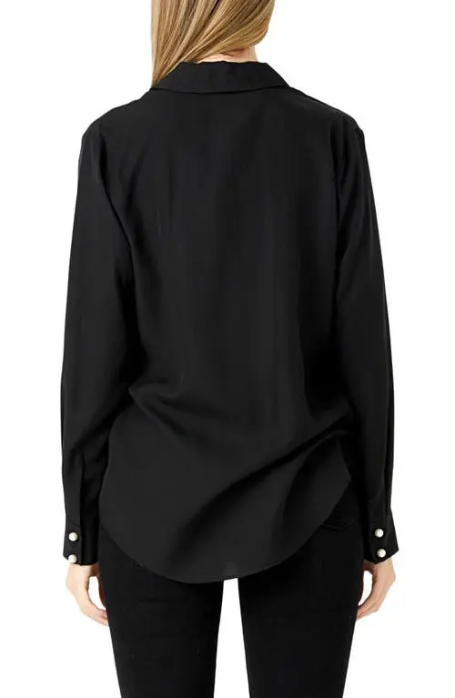Endless Rose Notched Lapel Button-up Shirt - Black