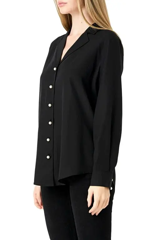 Endless Rose Notched Lapel Button-up Shirt - Black