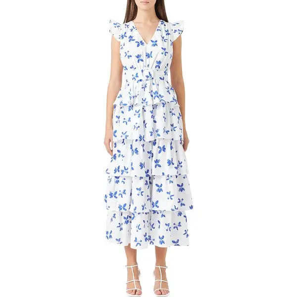 Endless Rose Floral Tiered Maxi Dress - White/blue