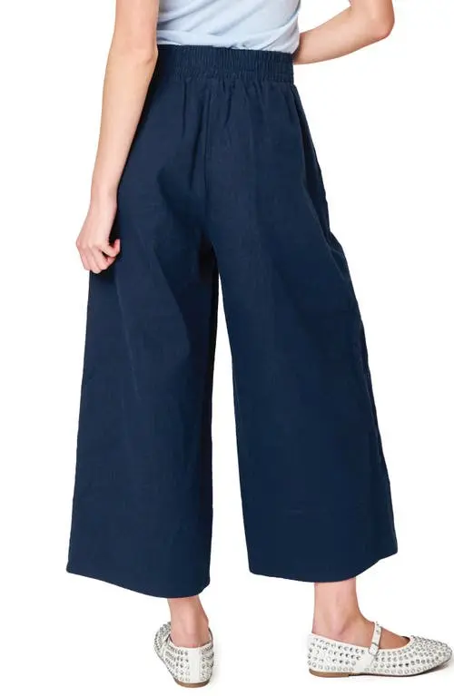 GIBSONLOOK Crop Wide Leg Linen Blend Pants - Navy