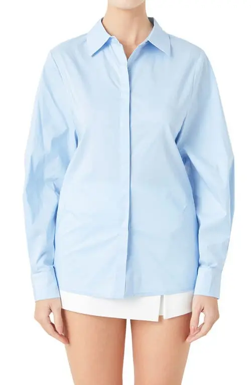 Endless Rose Cotton-blend Button-up Shirt - Powder Blue
