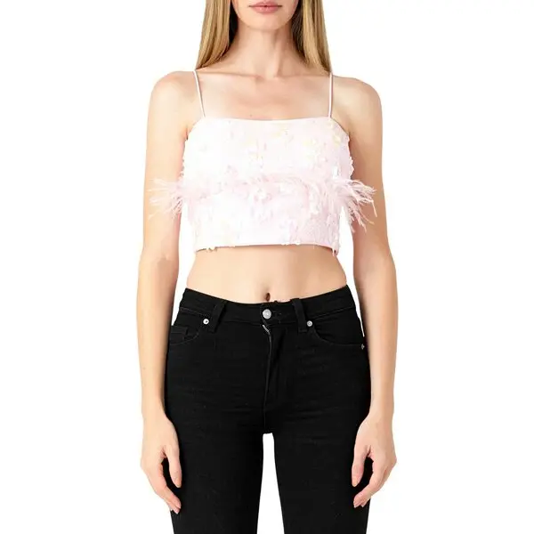 Endless Rose Sequin & Feather Crop Top