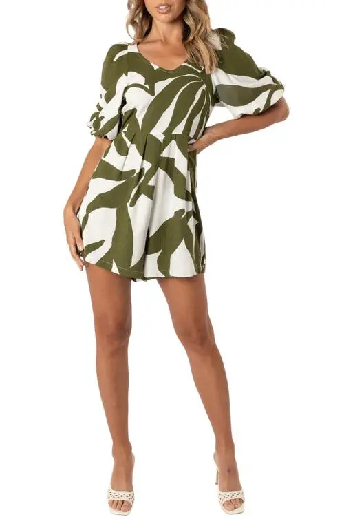 PETAL & PUP Matilda Print Puff Sleeve Romper - Olive Palm