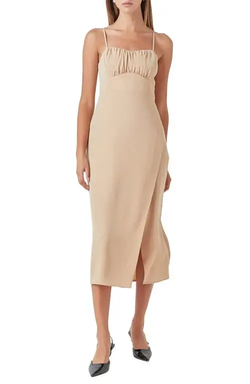 Endless Rose Ruched Bust Midi Dress - Khaki