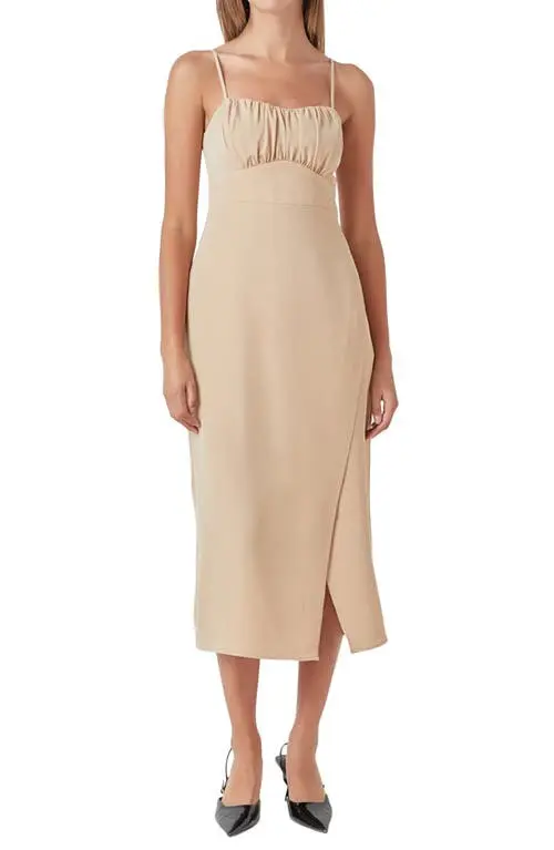Endless Rose Ruched Bust Midi Dress - Khaki