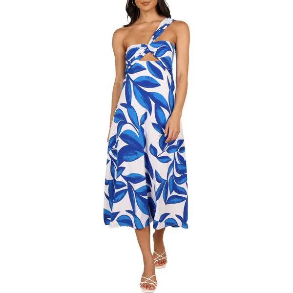 PETAL & PUP Freddie Cutout One-shoulder Midi Dress - White/blue