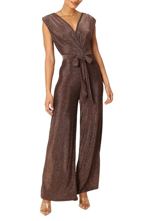 PETAL & PUP Nora Metallic Wide Leg Jumpsuit - Chocolate