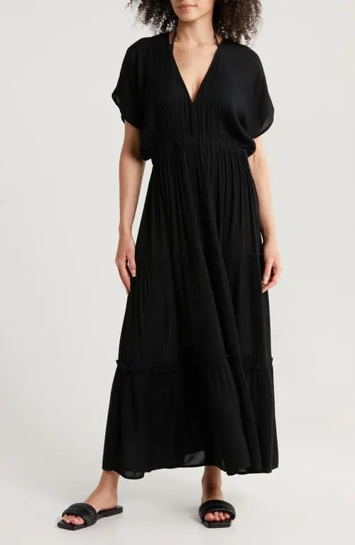 Elan Tiered Ruffle Maxi Cover-up Dress - Black