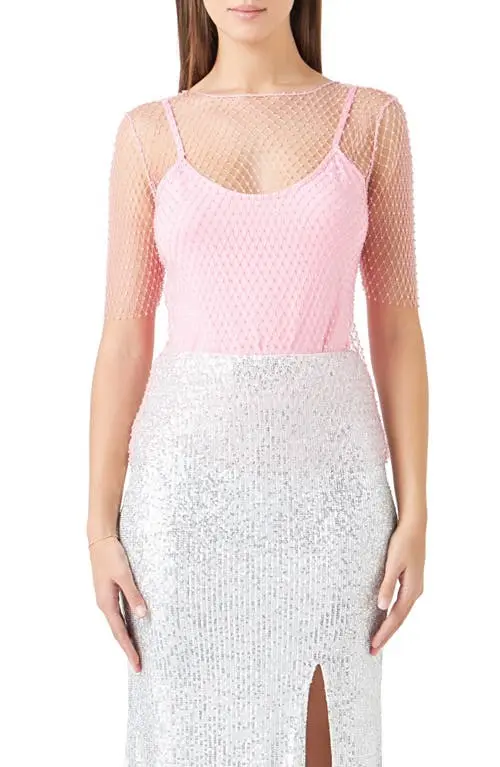 Endless Rose Embellished Mesh Top - Pink