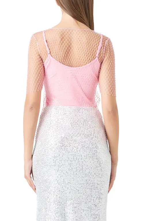 Endless Rose Embellished Mesh Top - Pink
