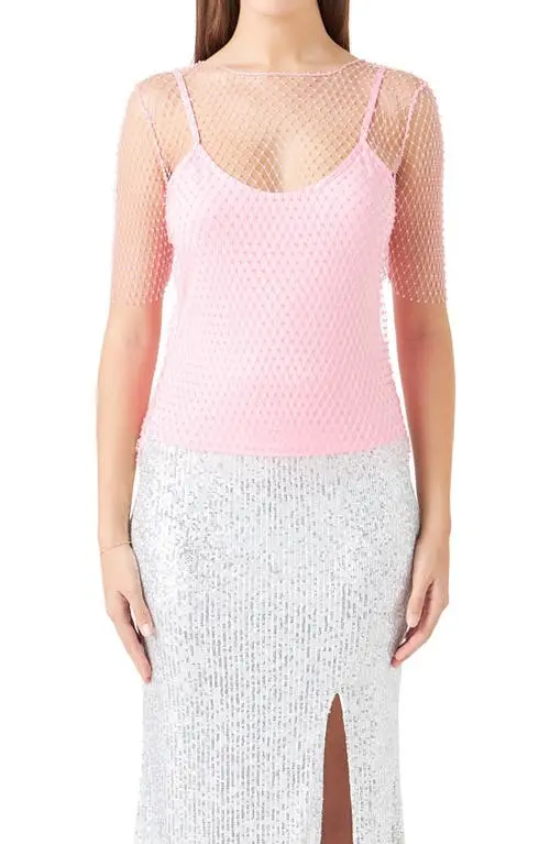 Endless Rose Embellished Mesh Top - Pink