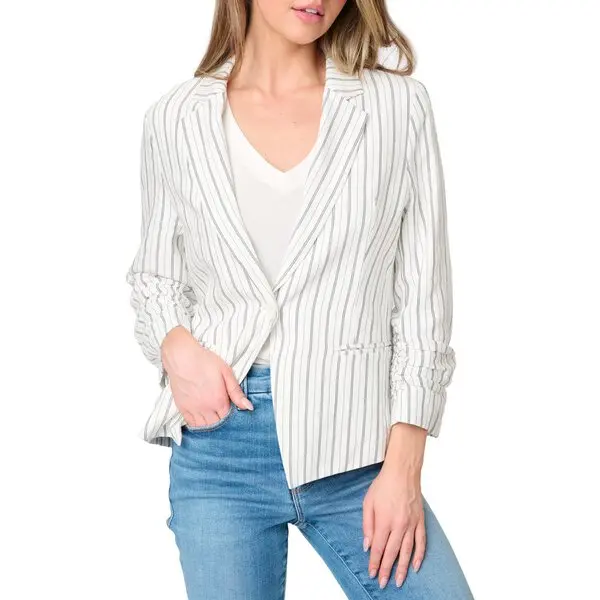 GIBSONLOOK Pinstripe Ruched Sleeve Blazer