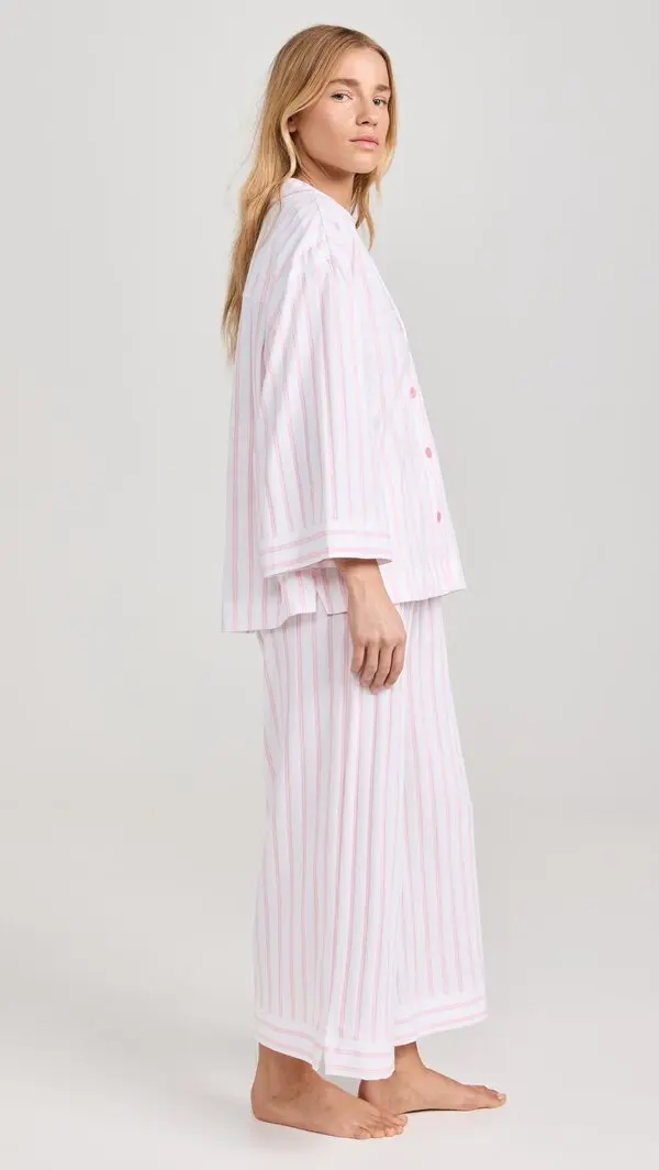 PETITE PLUME Luxe Pink Stripe Wide Leg Pajama Set