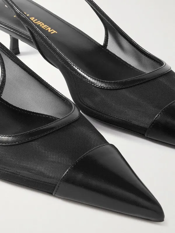 Saint Laurent Oxalis Leather-trimmed Slingback Pumps