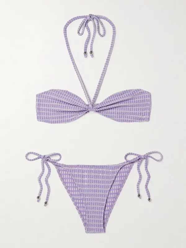 Lisa Marie Fernandez Metallic Seersucker Halterneck Bikini - Purple