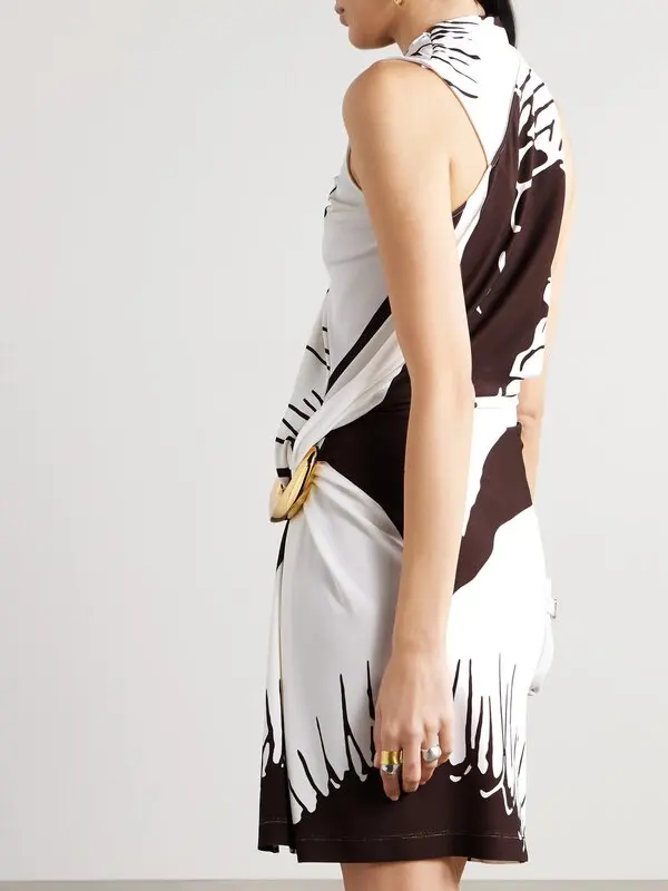Buy FERRAGAMO Venus Embellished Printed Stretch-jersey Dress - Brown At 70%  Off | Editorialist