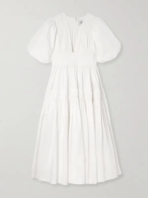 knee length dresses for ladies Rent Aje Fallingwater Gathered Midi Dress Pink main image 1