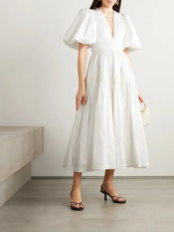 knee length dresses for ladies RENT Aje Fallingwater Puff Sleeve Cotton Midi (RRP £460) main image 1