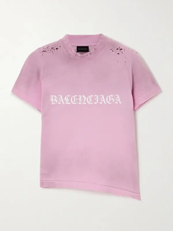 Balenciaga Cropped Distressed Logo T-shirt - Pink
