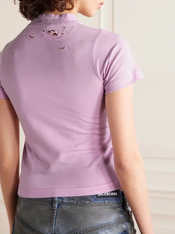 Balenciaga Cropped Distressed Logo T-shirt - Pink