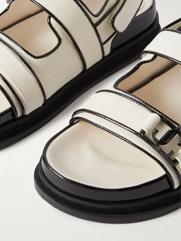 Jimmy Choo Elyn Patent Leather-Trimmed Linen Sandals In White - 50