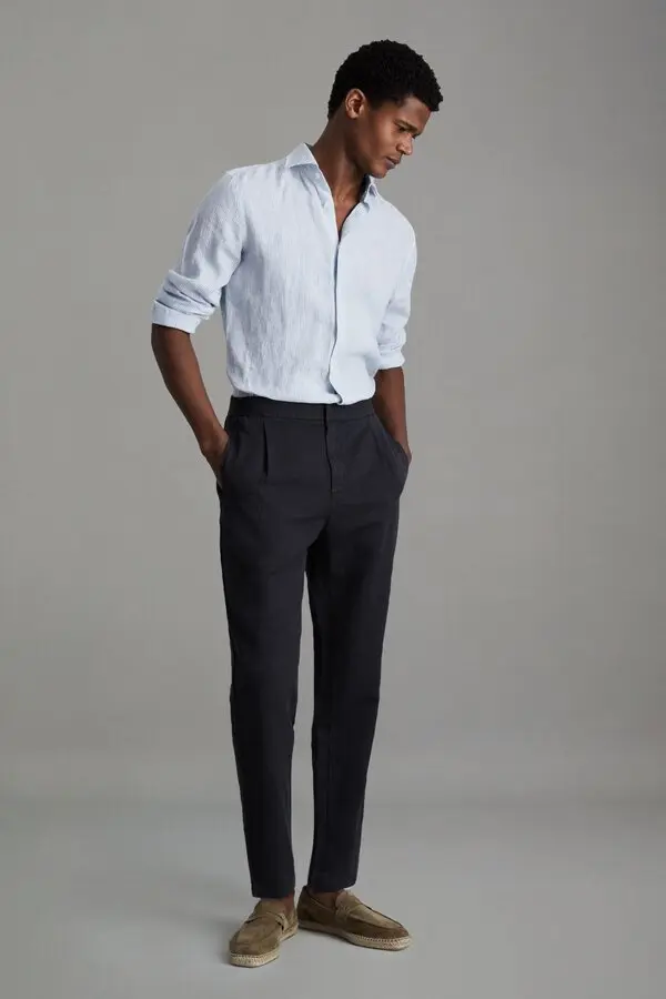 REISS Pact Relaxed Cotton/linen Blend Trousers