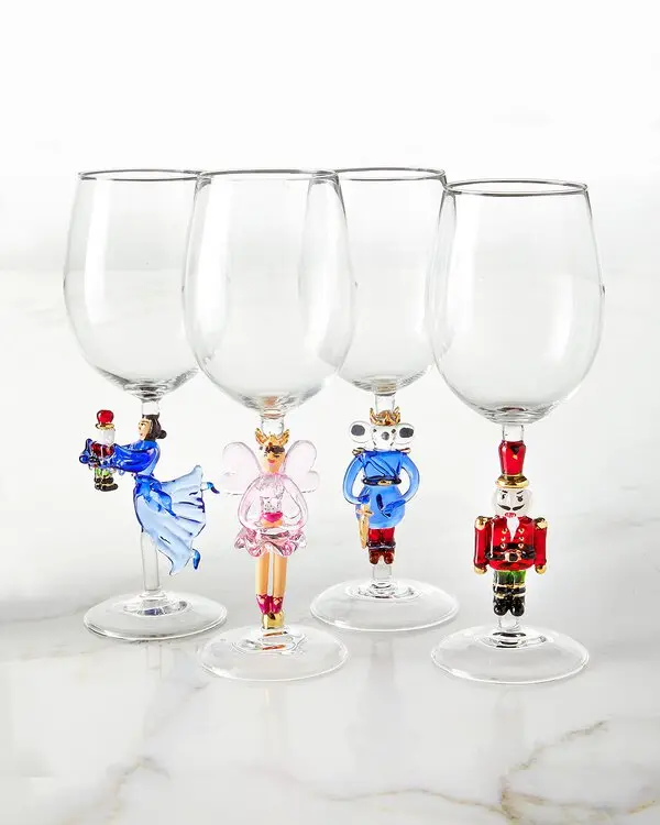 Neiman Marcus Christmas Nutcracker Suite Wine Glasses Set Of 4 - One-color