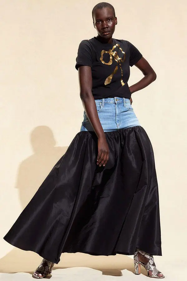 Cynthia Rowley Denim And Taffeta Skirt In Black - 20% Off