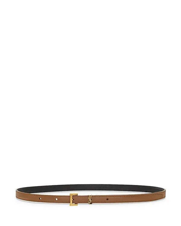 Saint Laurent Cassandre Extra-thin Belt In Smooth Leather - Ginger Bread