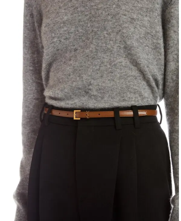 Saint Laurent Cassandre Extra-thin Belt In Smooth Leather - Ginger Bread