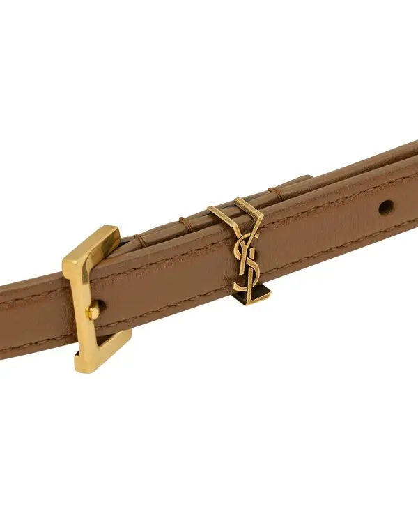 Saint Laurent Cassandre Extra-thin Belt In Smooth Leather - Ginger Bread