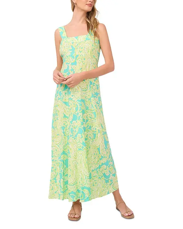 Vince Camuto Printed Square Neck Maxi Dress - Lime Press