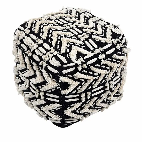 TOV FURNITURE Mariel Hand Woven Textured Pouf - Black