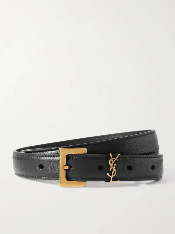 Saint Laurent Cassandre Leather Belt - Black