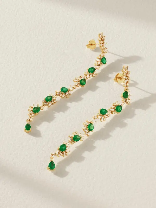 SUZANNE KALAN 18-karat Diamond And Emerald Dangle Earrings - Gold