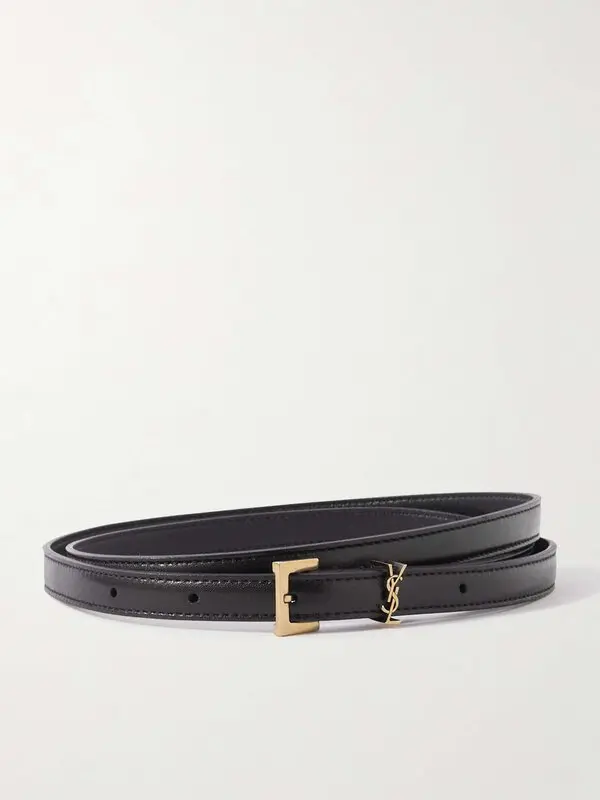 Saint Laurent Cassandre Leather Belt - Black
