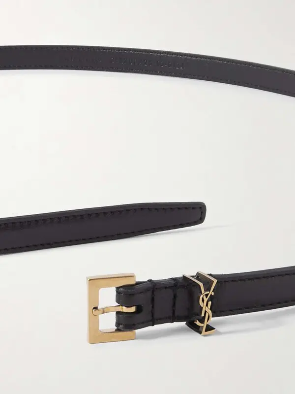 Saint Laurent Cassandre Leather Belt - Black