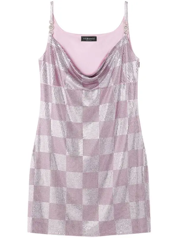 Versace Checked Rhinestone-embellished Mini Dress