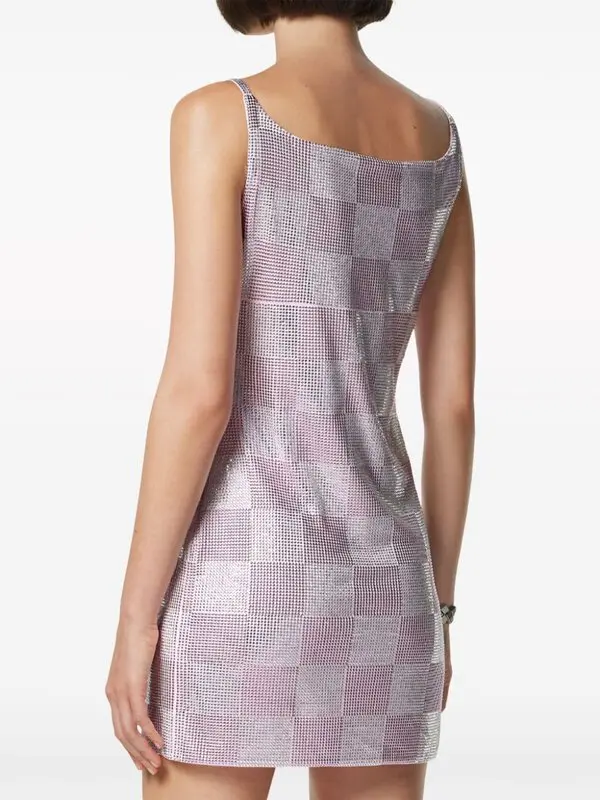 Versace Checked Rhinestone-embellished Mini Dress
