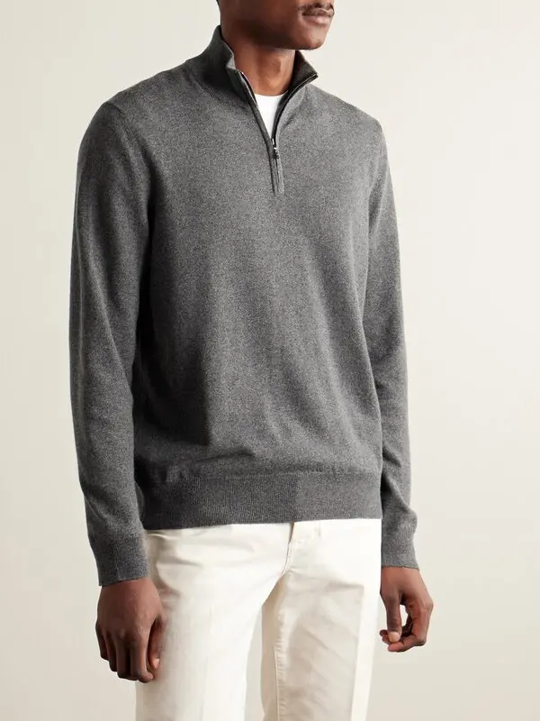 Loro Piana Slim-fit Baby Cashmere Half-zip Sweater - Gray